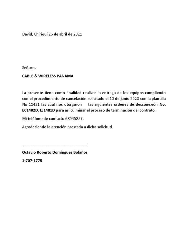 Carta de Cancelacion Cable Wireless | PDF