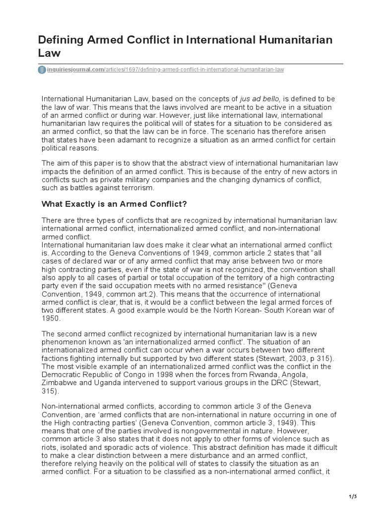 Defining Armed Conflict in Humanitarian Law | PDF | International ...