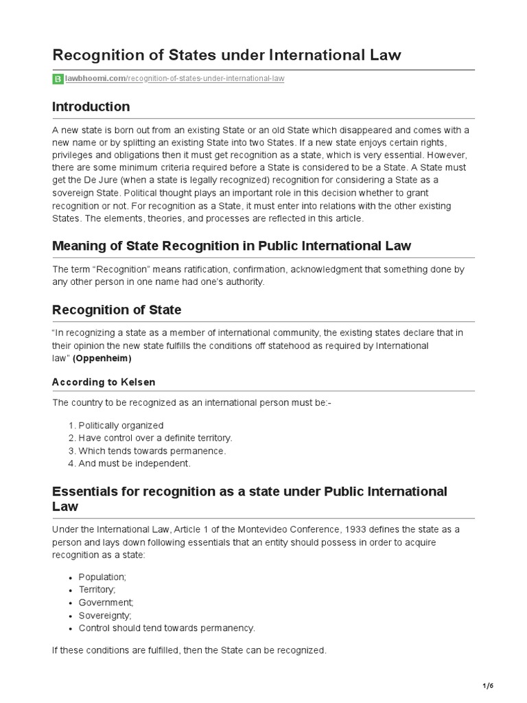 Recognition of States Under International Law | PDF | Sovereign State ...