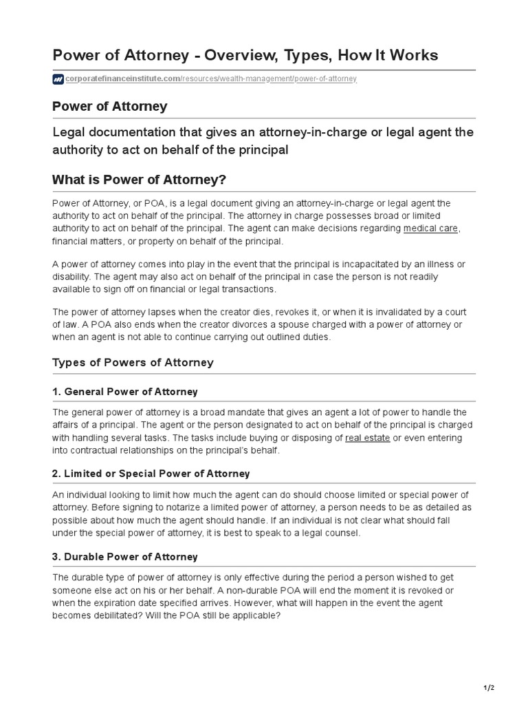 Power of Attorney - Overview Types How It Works | Download Free PDF ...
