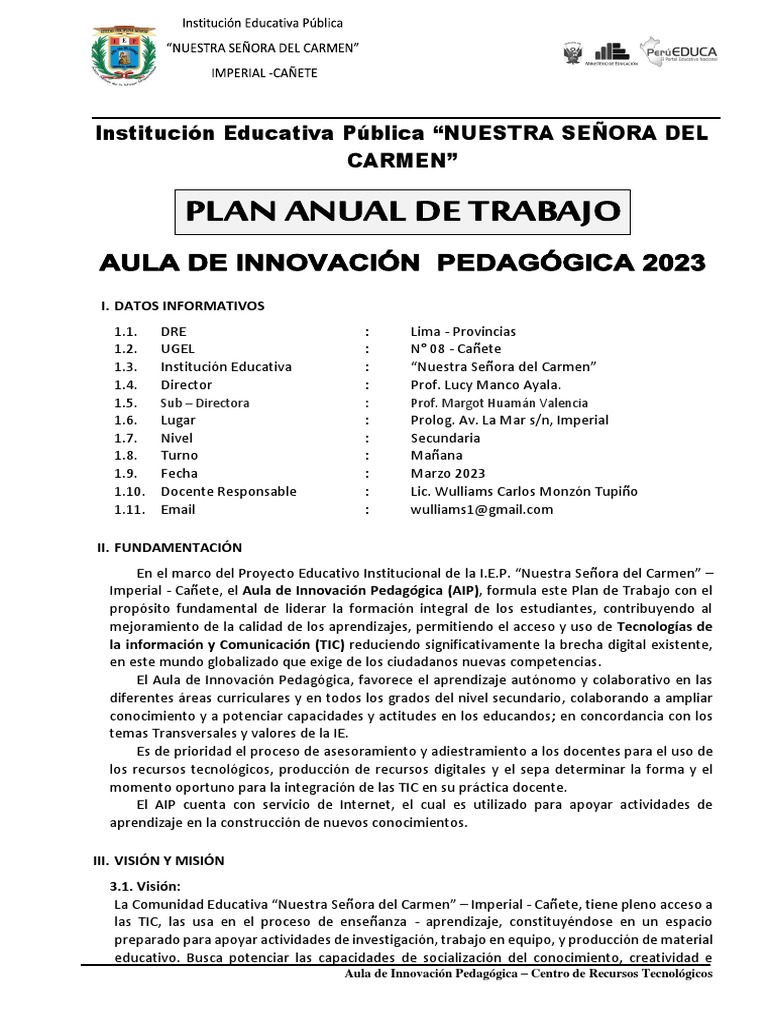 Plan Anual de Trabajo Aip NSC 2023 | Descargar gratis PDF | Tecnología ...