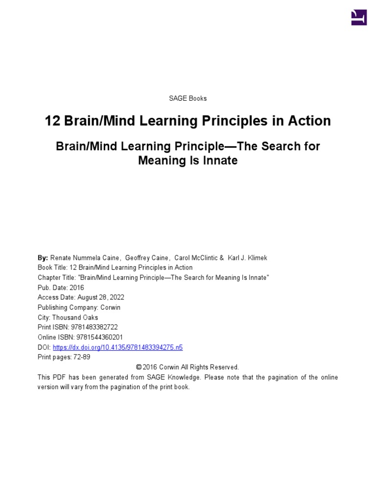 Chapter 5 - 12 Brain Mind Learning Principles in Action | PDF | Thought | Learning
