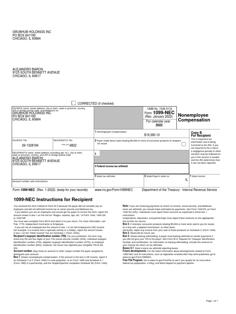 1099-NEC Nonemployee Compensation: OMB No. 1545-0116 | PDF