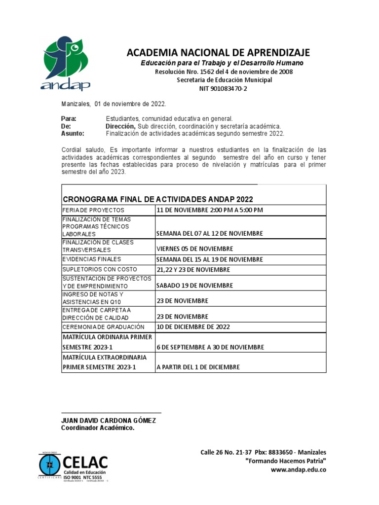 Circular Final de Semestre Andap | PDF | Ciencias sociales | Arte