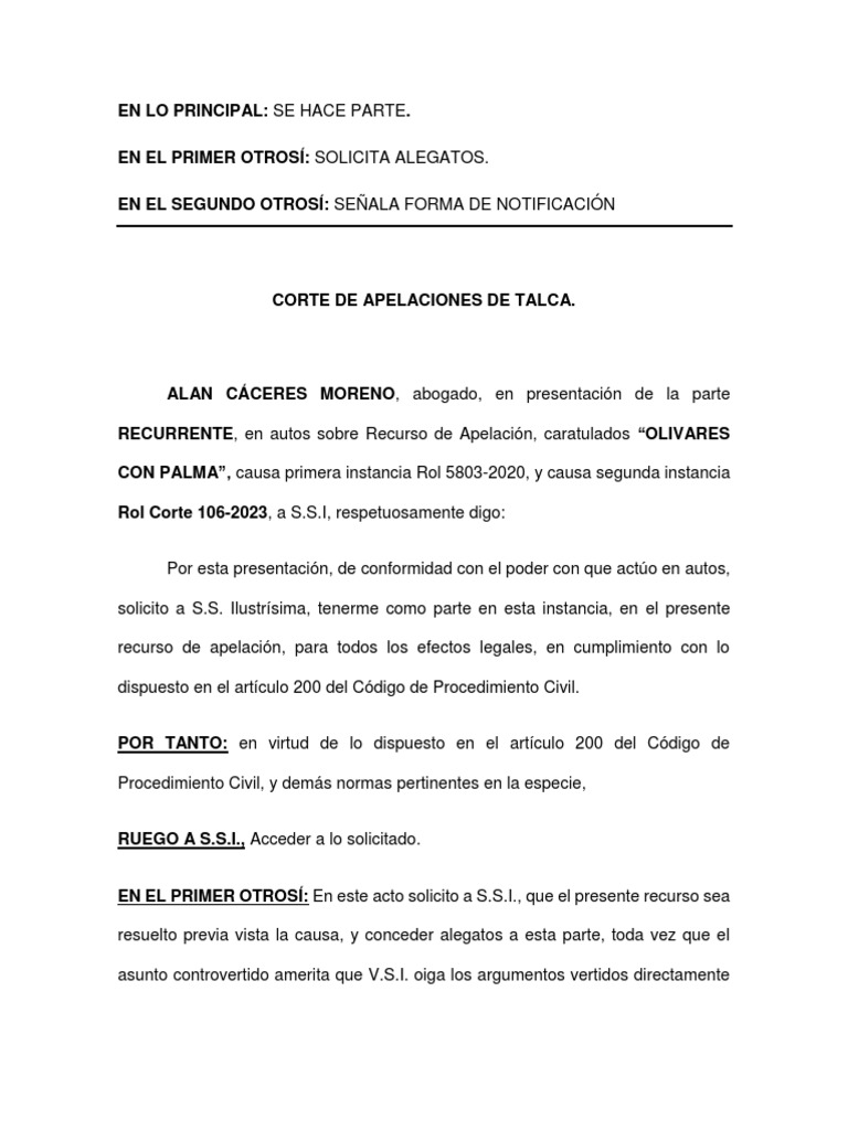 Se Hace Parte y Solicita Alegatos | PDF