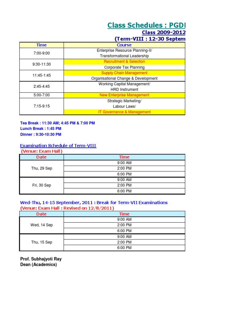 Term-VIII Examination Schedule | PDF