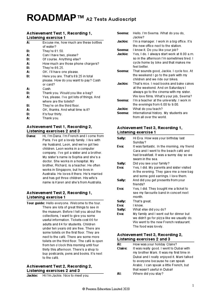 Tests Audio Scripts (Word) | PDF