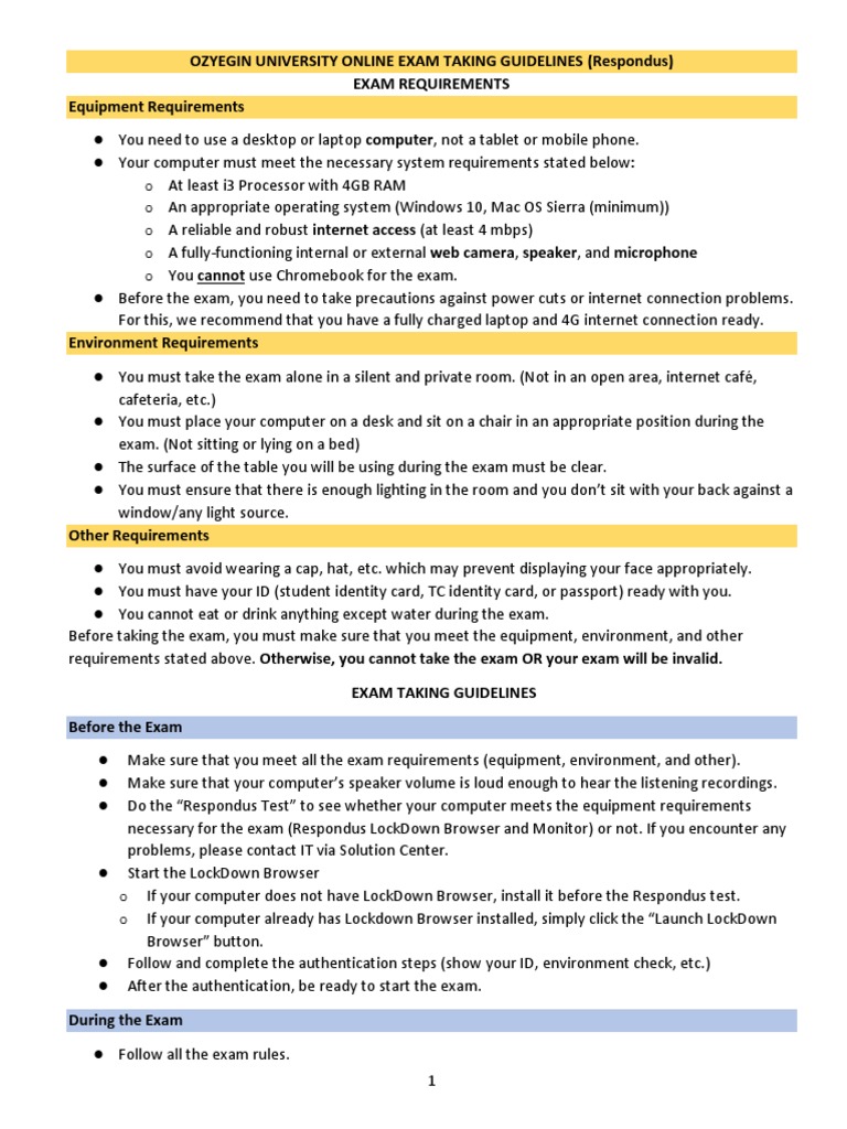 Online Exam Guidelines Respondus | PDF | Laptop | Computing