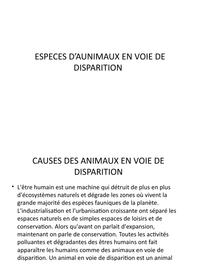 Animaux en voie de disparition : causes et espèces | PDF | Extinction ...