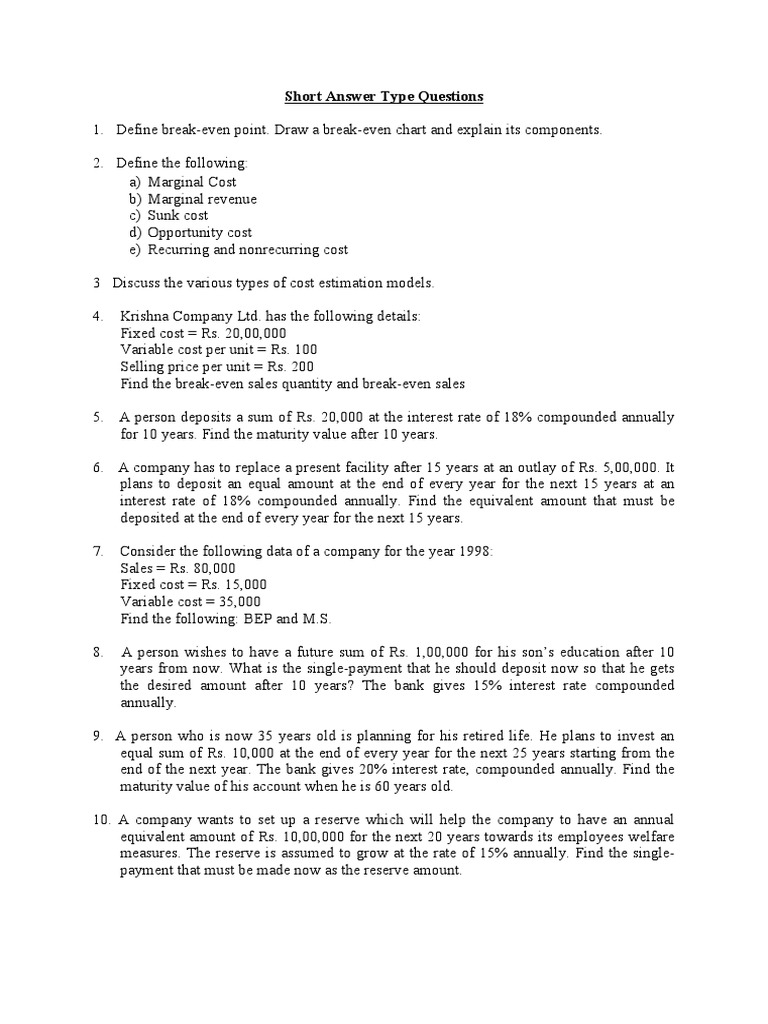 Question Bank - Economics For Engineers | PDF | Depreciation ...