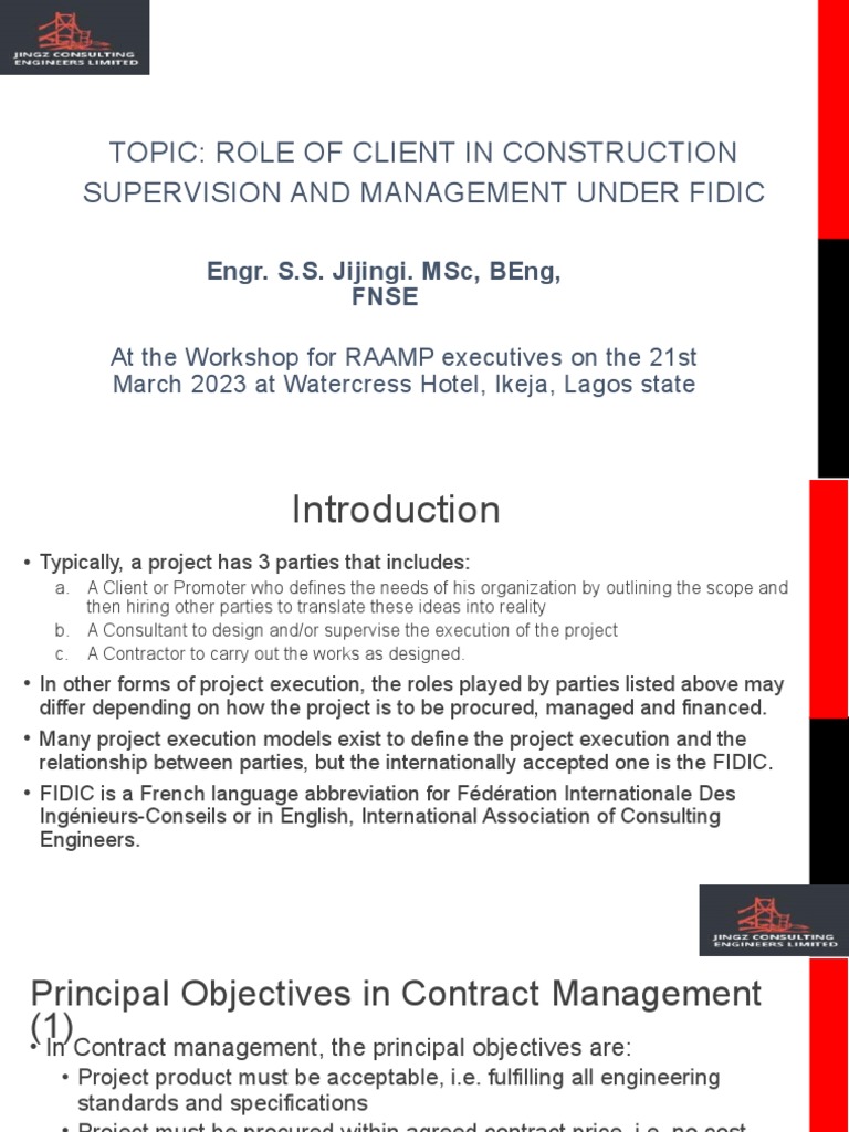 Role of Client in Construction Supervision and Management Under Fidic | PDF