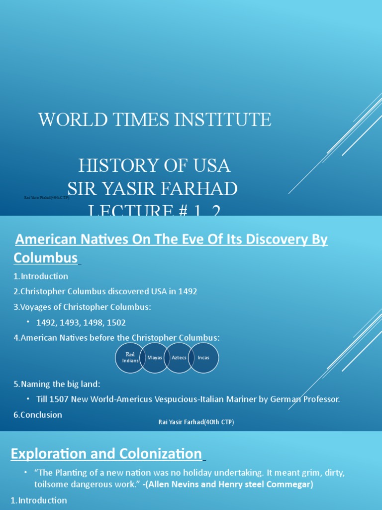 Slides, Lec 1, 2, US History, Sir Yasir Farhad | Download Free PDF ...