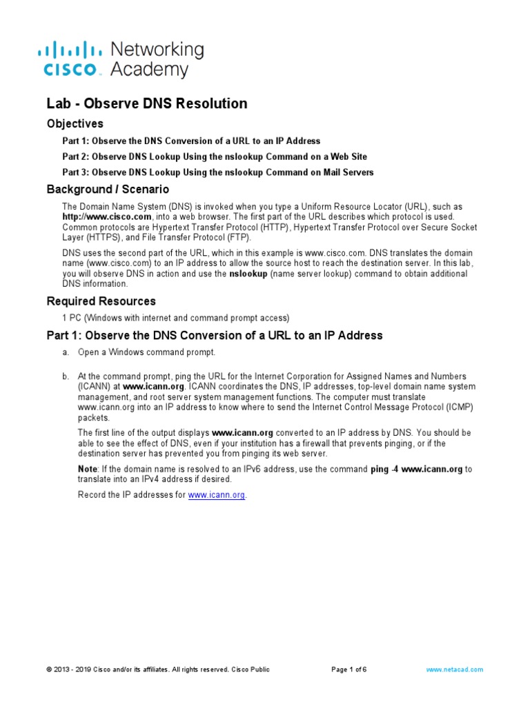 15.4.8 Lab - Observe DNS Resolution | PDF | Home & Garden | Computers