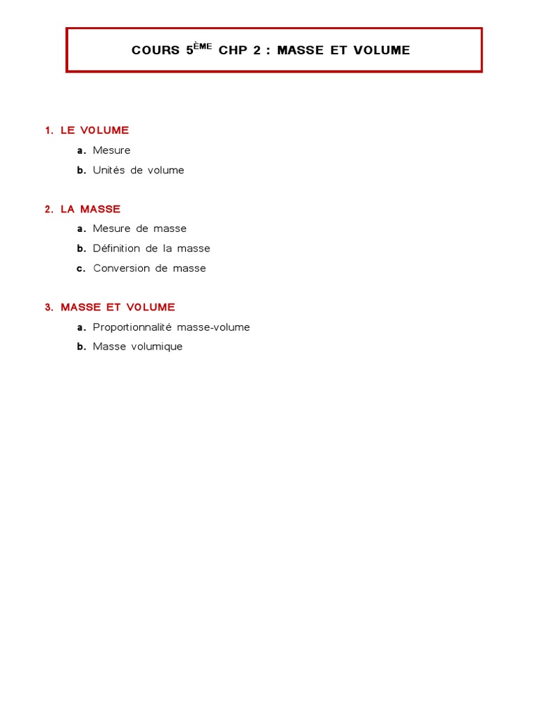 chp2 Masse Et Volume 1 | PDF