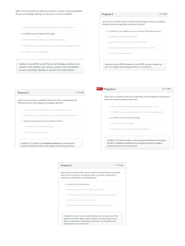 QUIZZ Ley Del Psicólogo | PDF