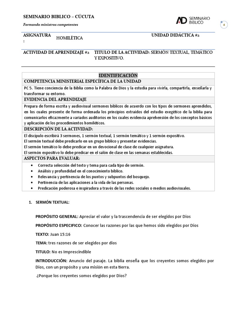 APA2 - UD2 - Sermón Textual, Temático y Expositivo HENDER | PDF ...