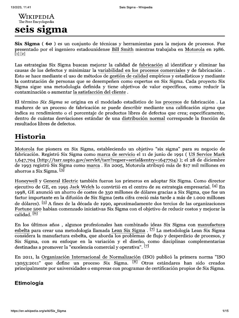 1 Six Sigma Wikipedia | PDF