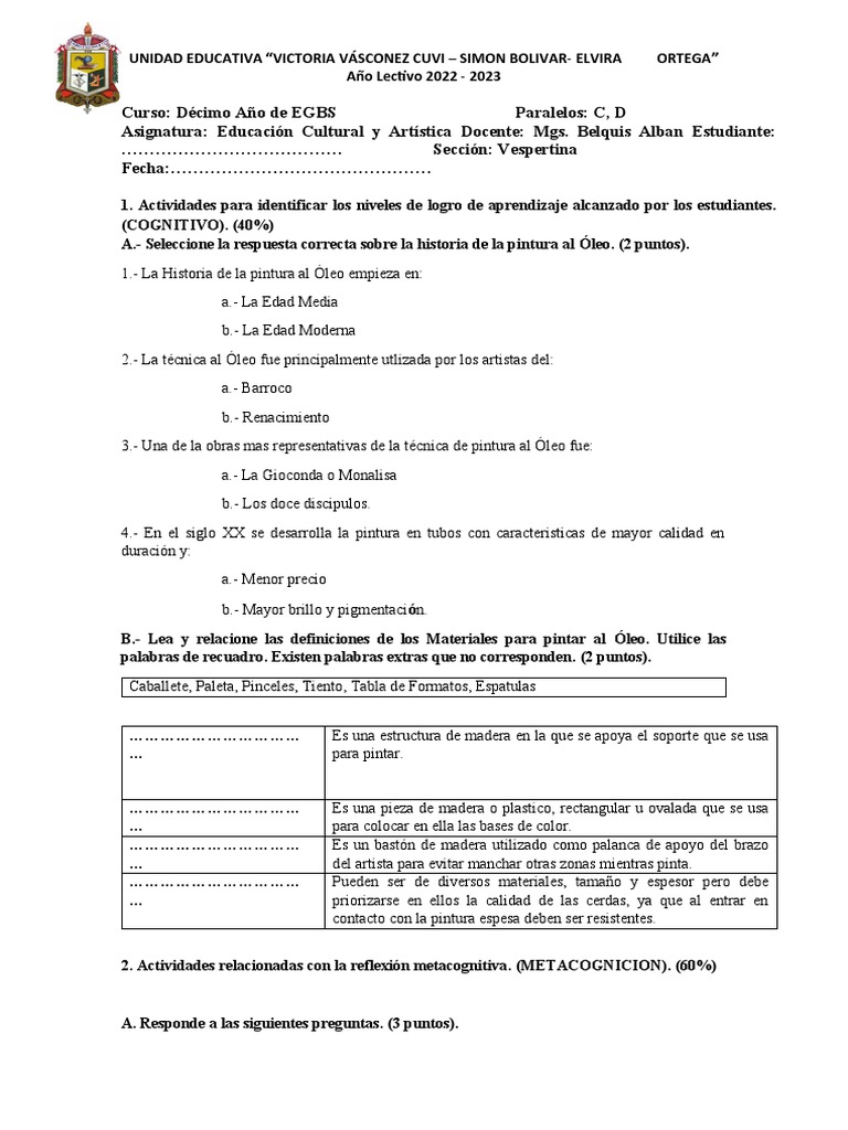Eca Exam 10 Egbs | PDF | Pintura al óleo | Artes visuales