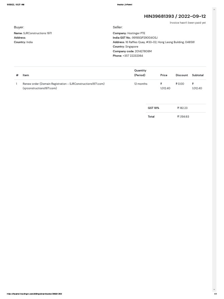 Invoice _ hPanel | PDF