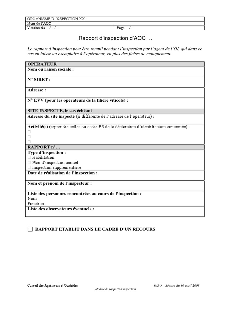 Modele de Rapport D Inspection Condition de Production | PDF