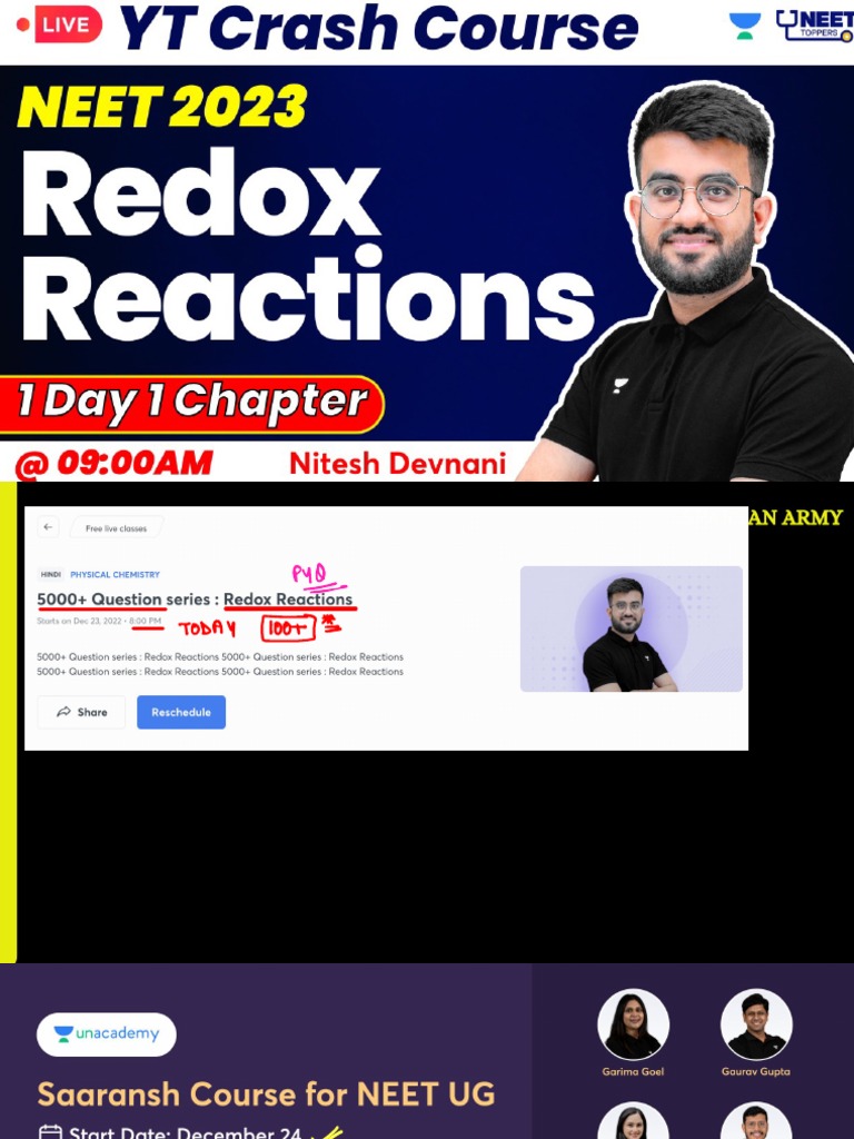 YT Crash Course Redox Reaction Nitesh Devnani | PDF