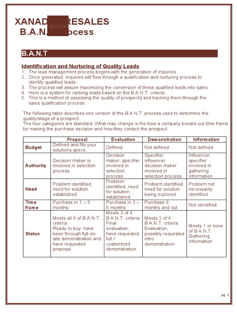 BANT Process | PDF | Evaluation | Decision Making