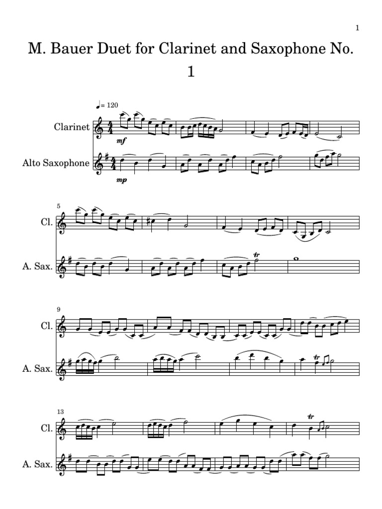 M. Bauer Duet For Clarinet and Saxophone No. 1 | PDF