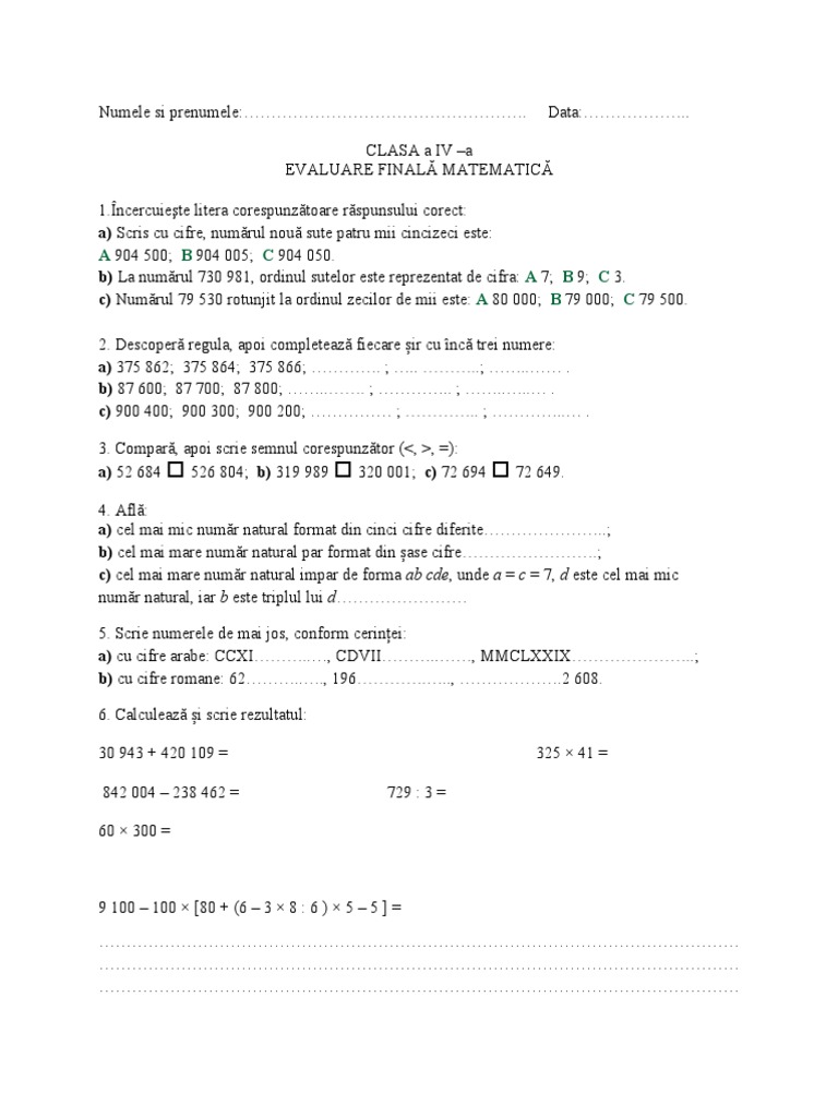 Evaluare Finala Mate | PDF