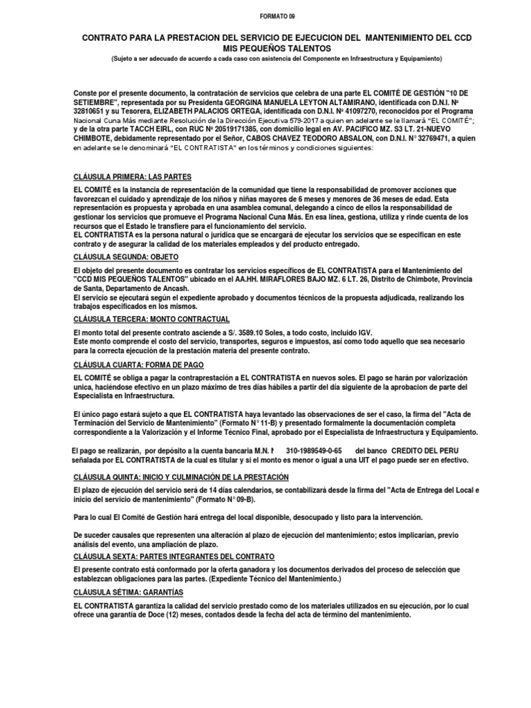 Contrato Pequeños Talentos | PDF | Daños y perjuicios | Derecho civil ...