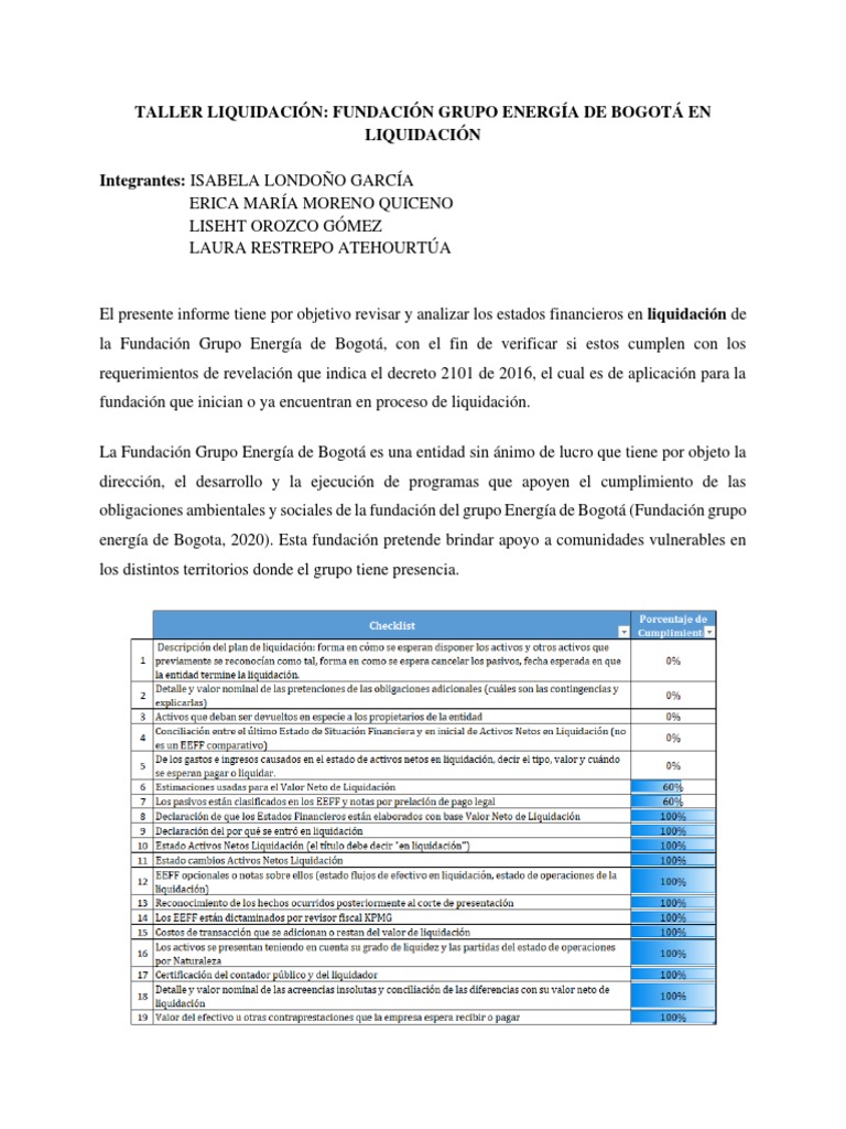 Informe de revisión empresa en liquidación | PDF | Liquidación | Impuestos
