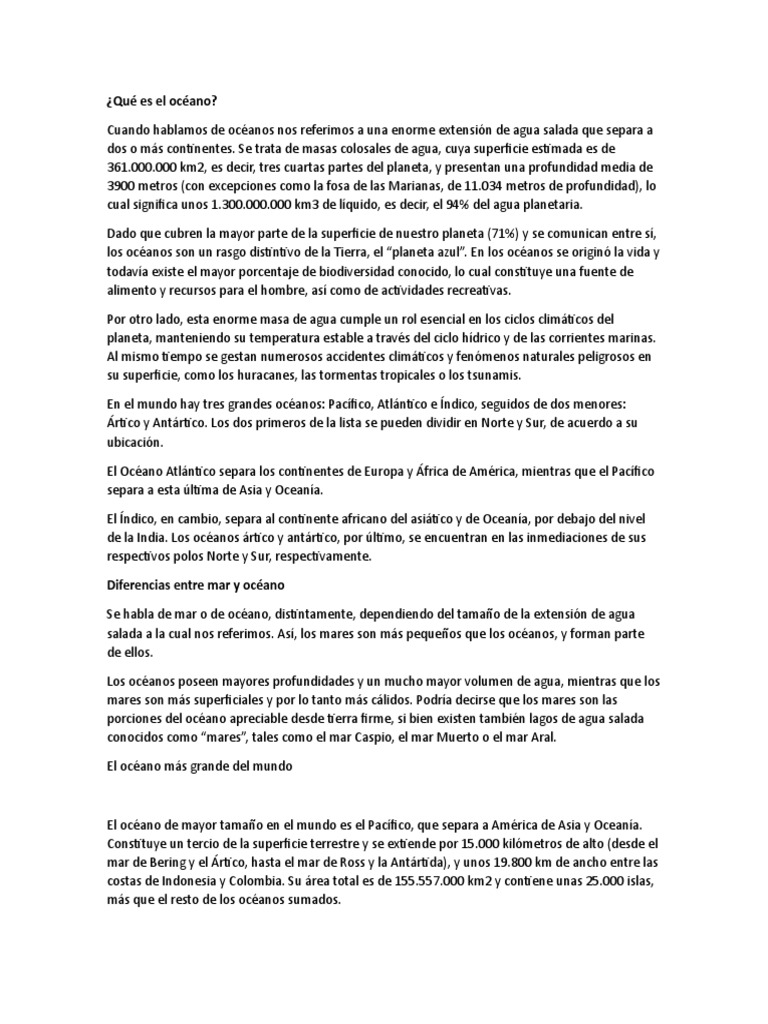 Definición y características del océano | PDF | Océanos | Mar