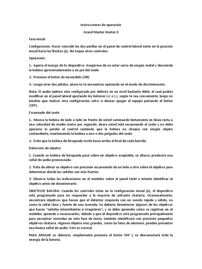 Master Hunter II Garret Manual en Español | PDF