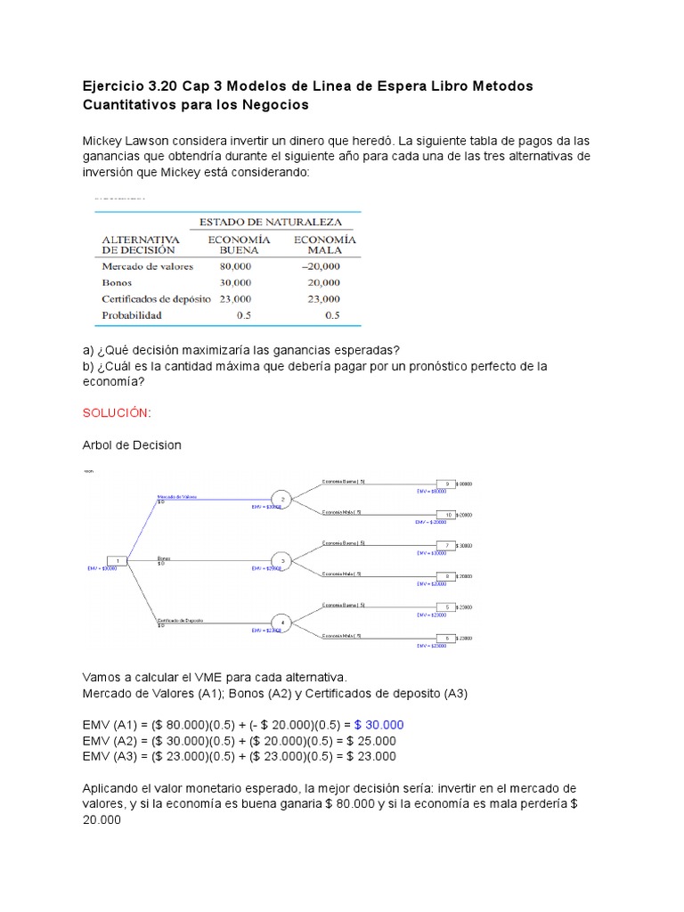 Ejercicio 3.20 Cap 3 - Analisis de Decisiones - Libro Metodos Cuantitativos para Los Negocios | PDF