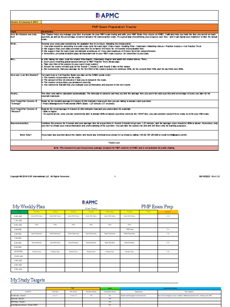PMP Preparation Tracker (2.0) | PDF