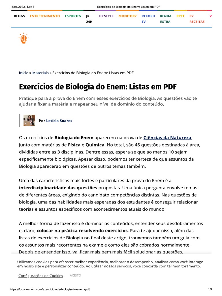 Exercícios de Biologia para ENEM | PDF
