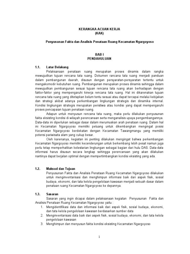 KERANGKA - ACUAN - KERJA - KAK FA Penataan Ruang Kecamatan Ngargoyoso | PDF