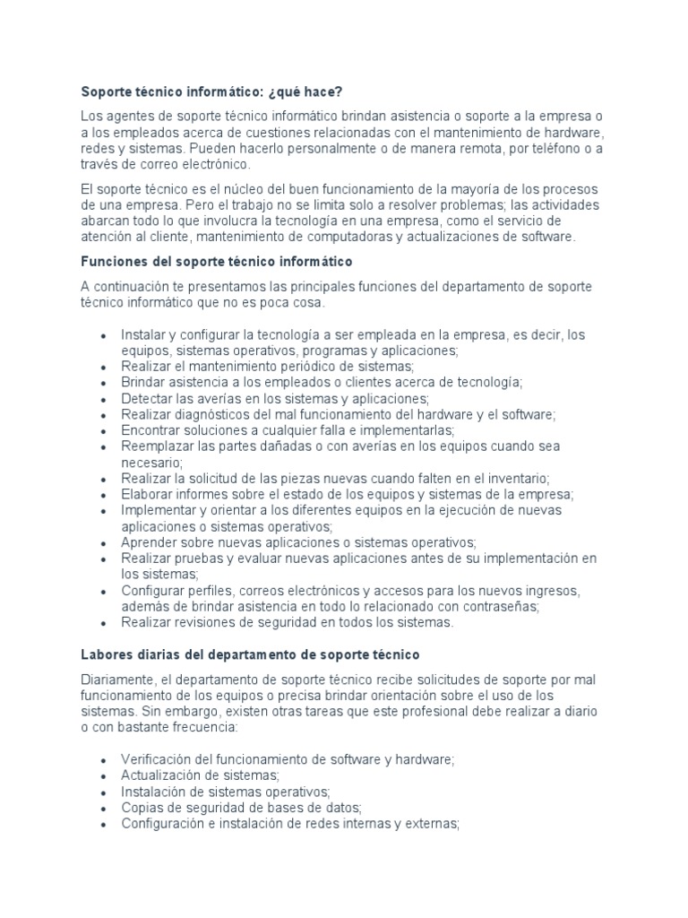 Soporte Tecnico Informatico | PDF | Soporte técnico | Software de la ...