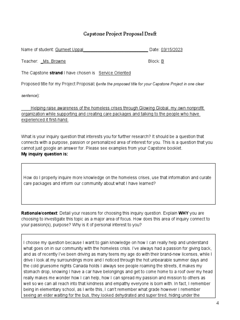 Capstone Project Proposal Draft Student Fillable 1 1 | PDF ...