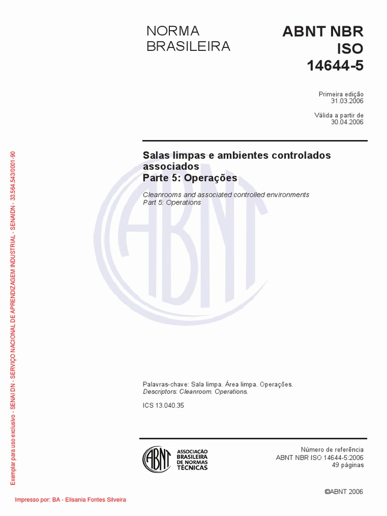 ABNT ISO 14644-5 | PDF