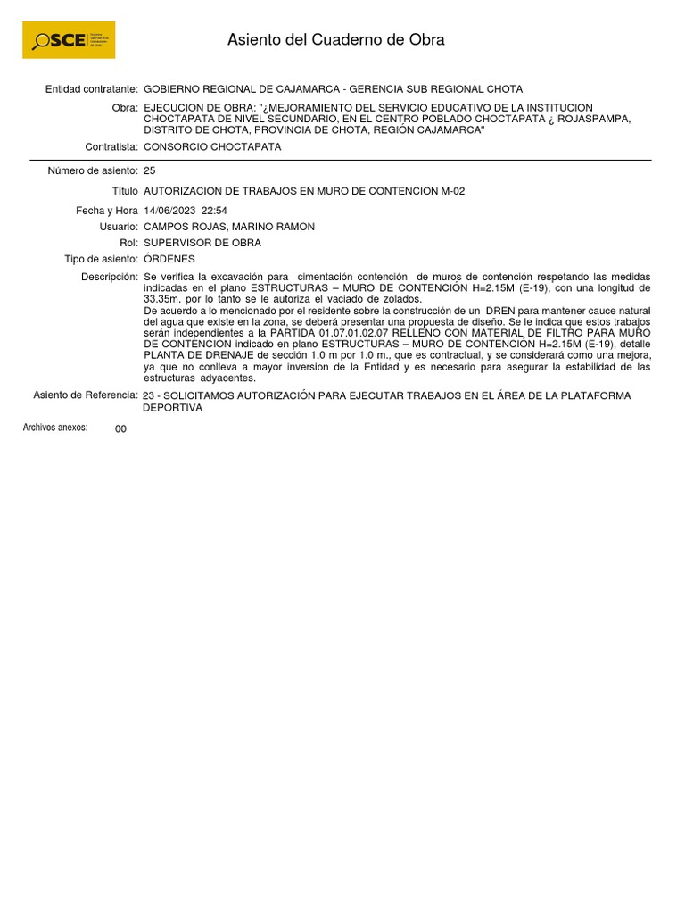 Asiento #24. Del Supervisor de Obra. 14.06.2023. | PDF