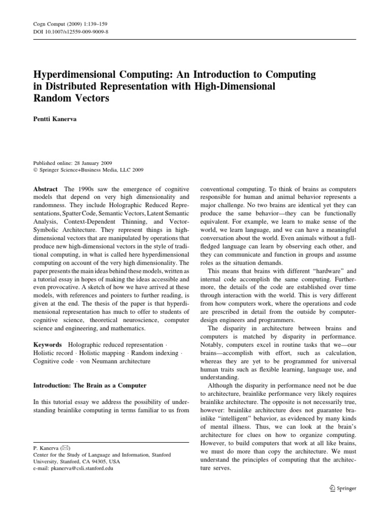 Hyperdimensional Computing Introduction Download Free Pdf Matrix Mathematics Vector Space