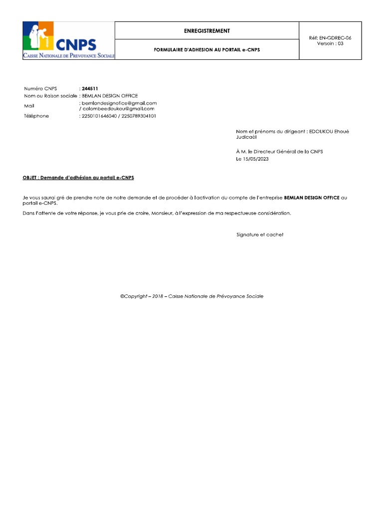 Demande Portail CNPS | PDF