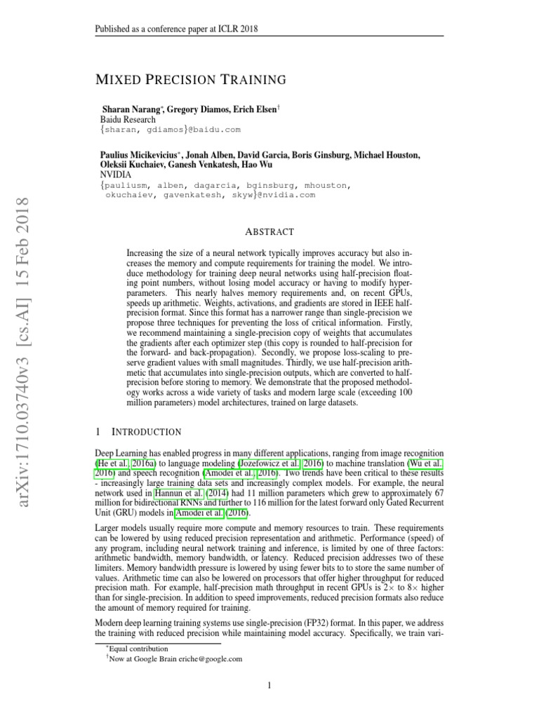 Mixed Precision Training | PDF | Deep Learning | Speech Recognition