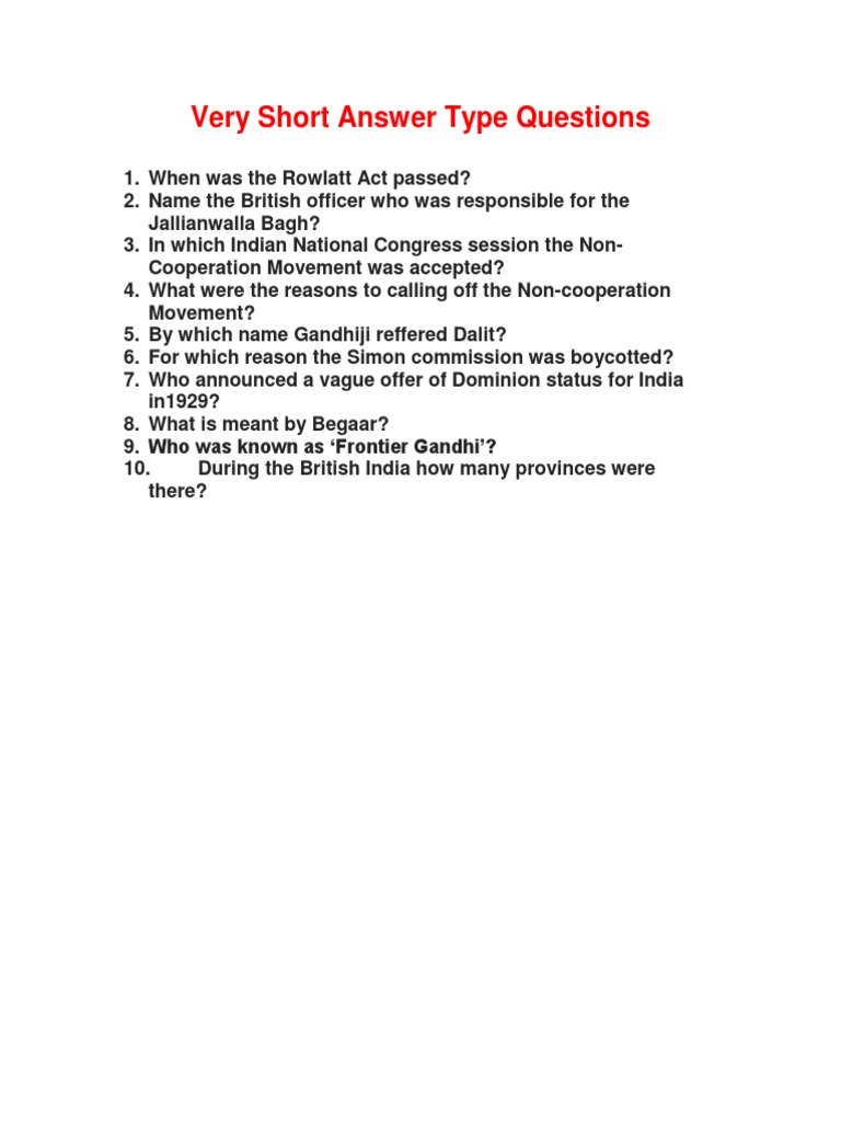 Very Short Answer Type Questions | PDF