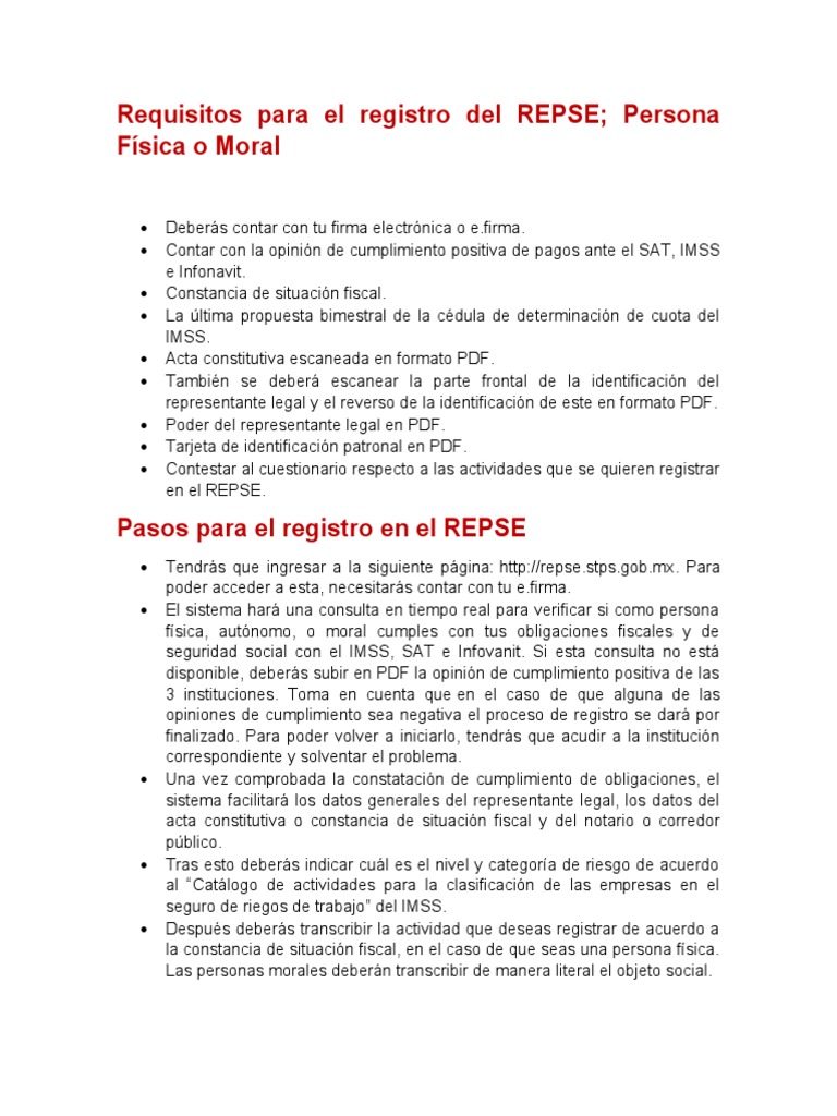 REQUISITOS Y PROCEDIMIENTO PARA LA GENERACION DEL REPSE PERSONA FISICA ...