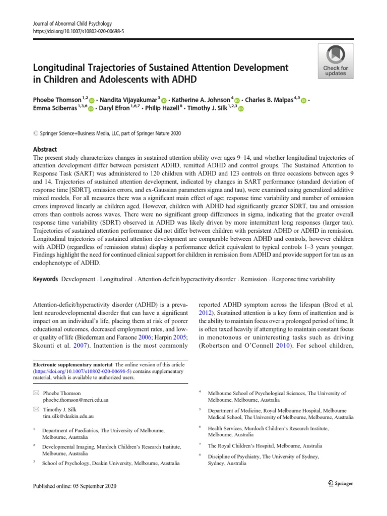 Longitudinal Trajectories of Sustained Attention Development | PDF ...