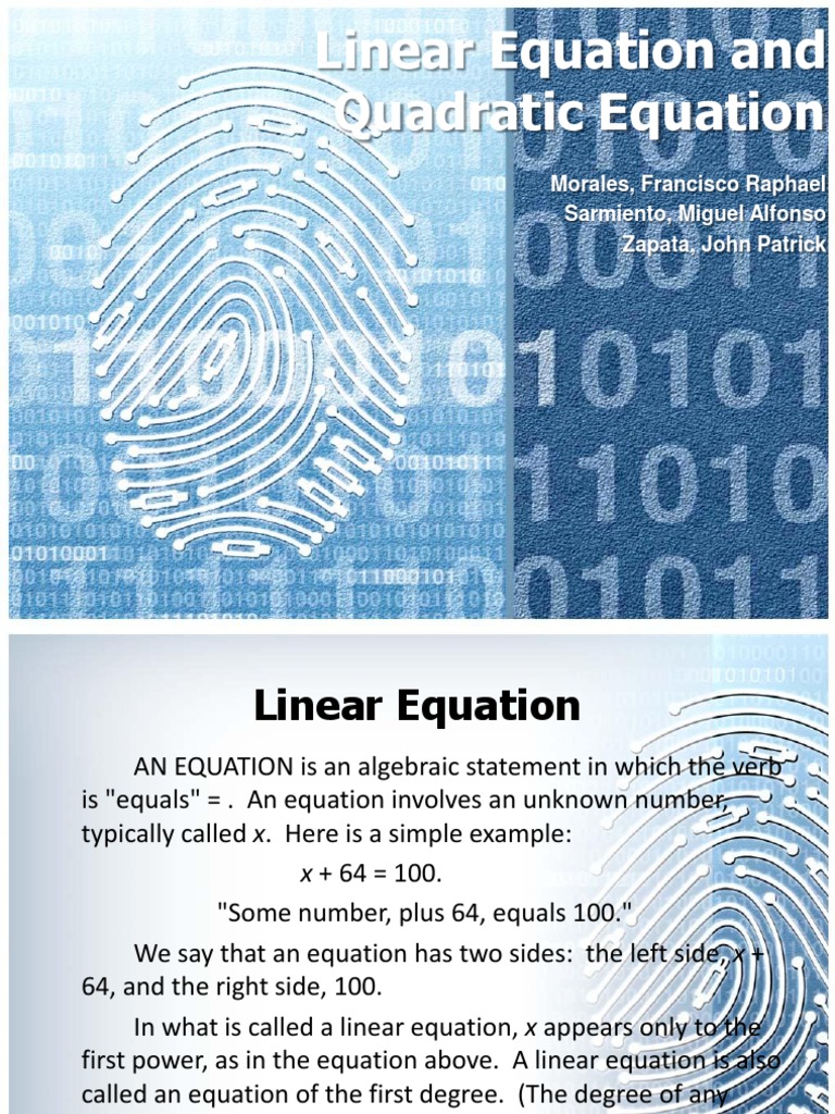 Linear Equation and Quadratic Equation | PDF | Quadratic Equation ...