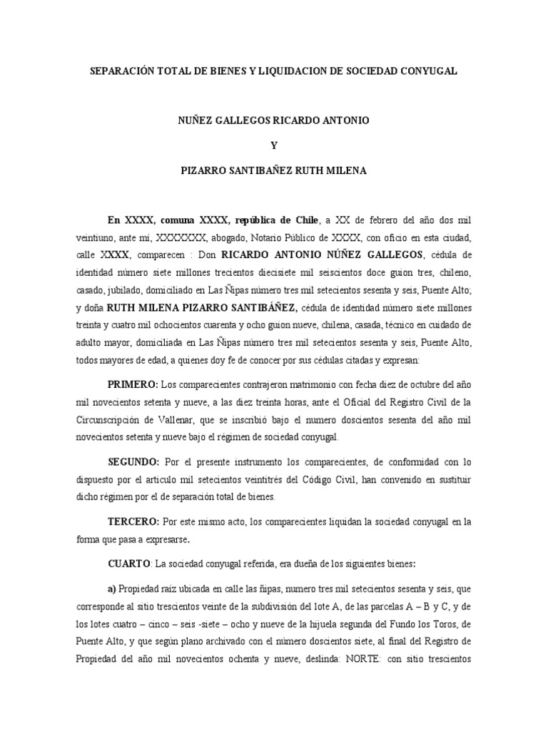 Modelo separacion de bienes | PDF | Derecho Civil (Common Law) | Ley común