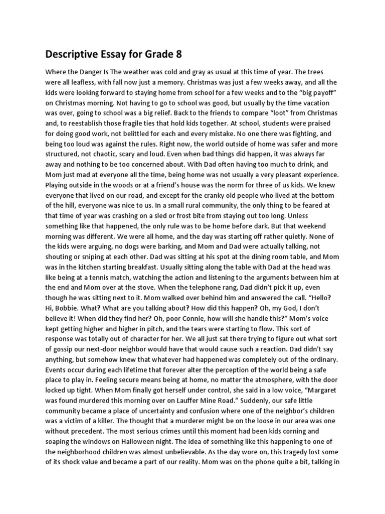 Descriptive Essay Example For Grade 8 | PDF | Language Arts ...