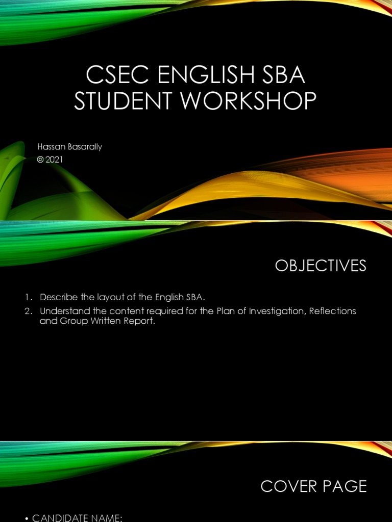 Csec English Sba Student Workshop Pdf